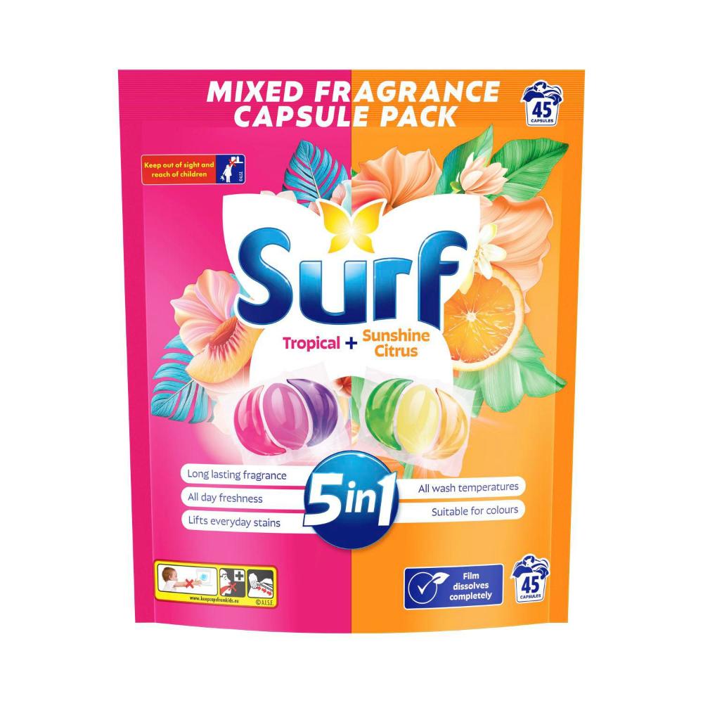 Buy Surf Laundry Capsules 5 In 1 Tropical Sunshine Citrus 45 Pack | Coles