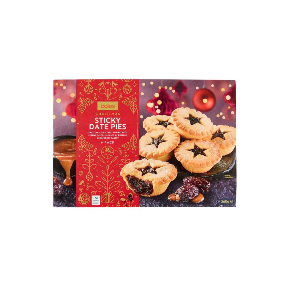 Buy Coles Christmas Sticky Date Pies 6 Pack 360g | Coles