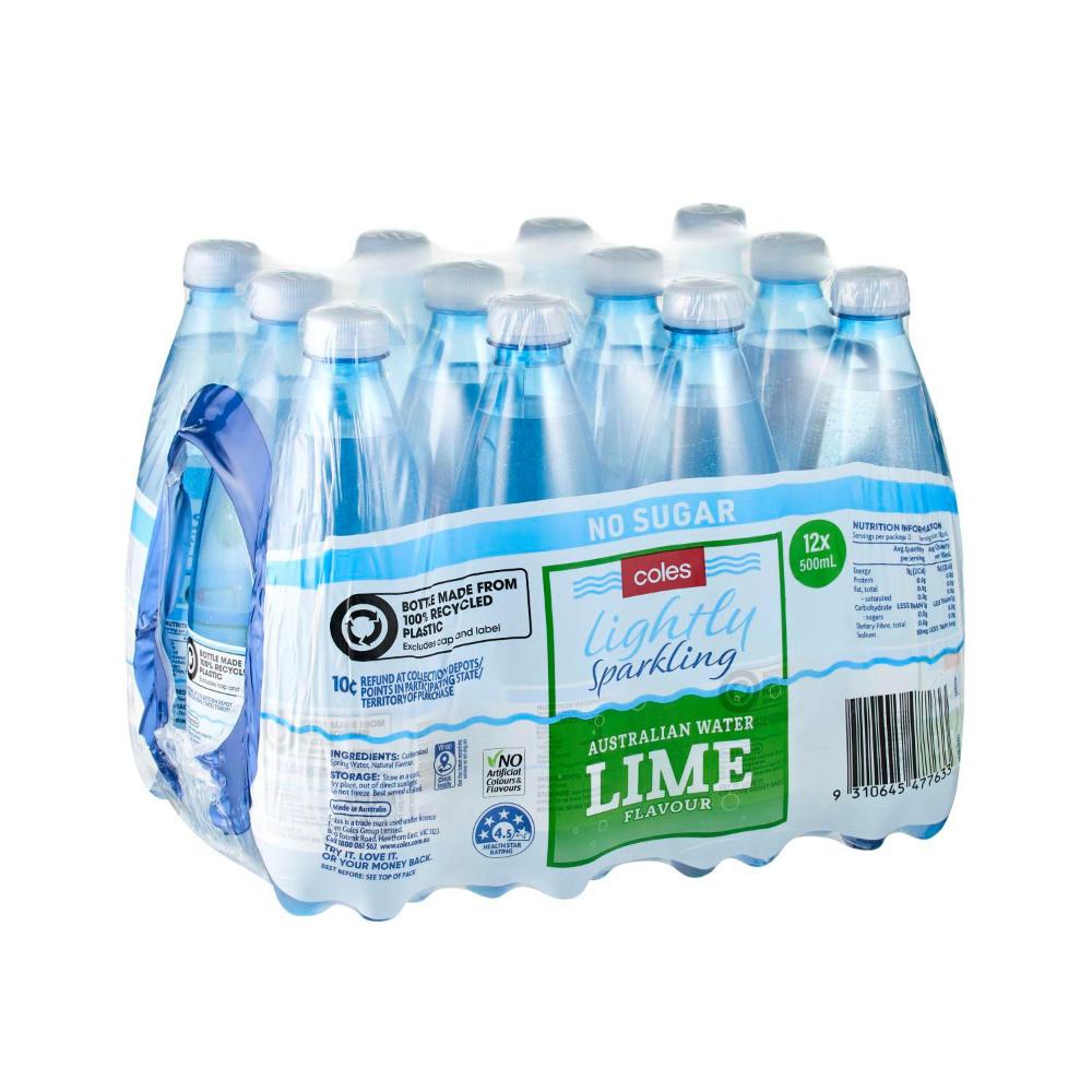 Buy Coles Lightly Sparkling Lime Flavoured Spring Water 12x500ml 12 ...