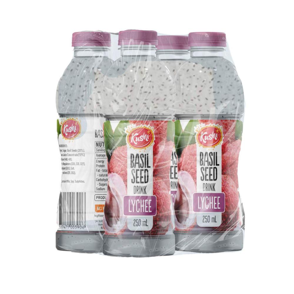 Buy Kushi Basil Seed Drink Lychee 4x250ml 1L | Coles