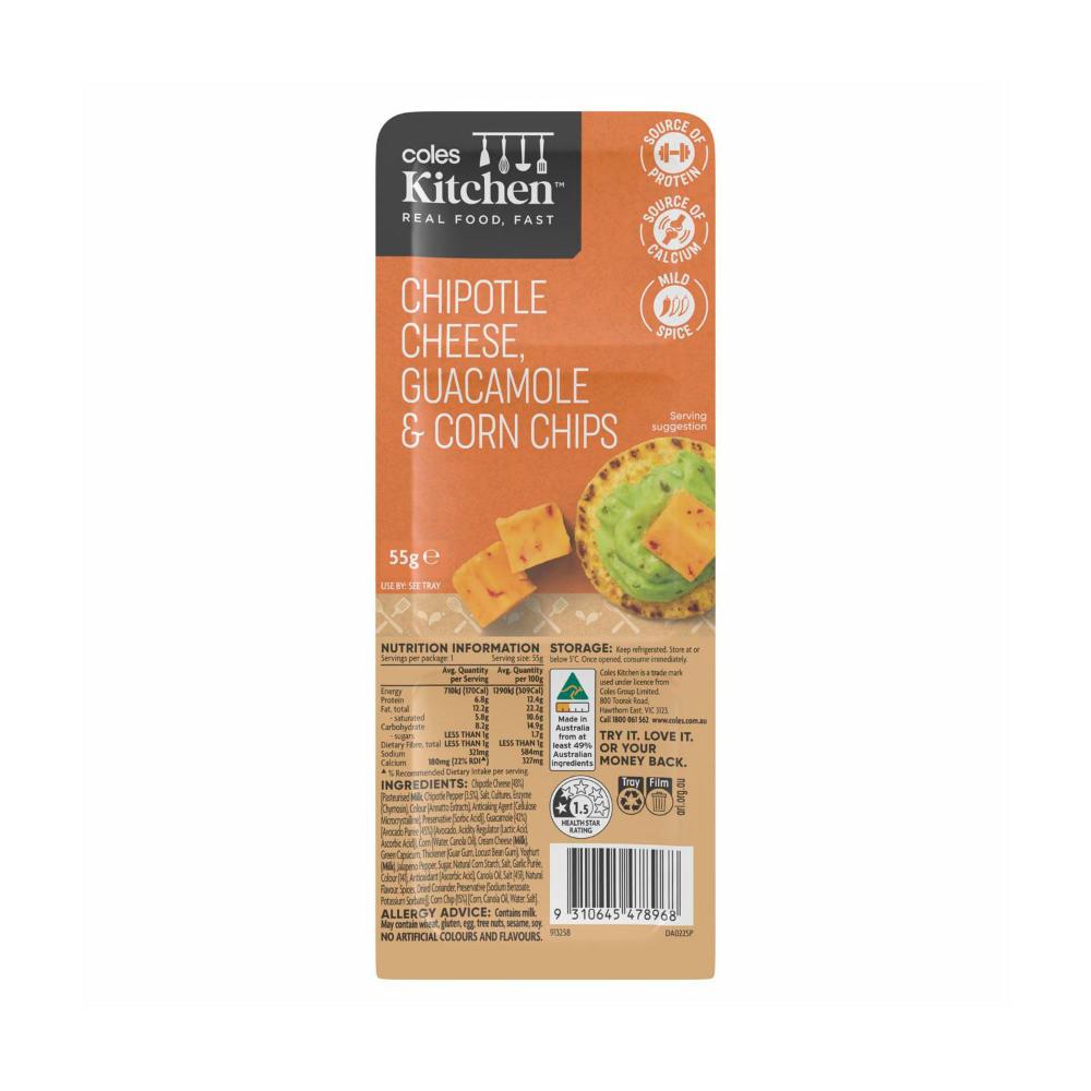Buy Coles Kitchen Chipotle Cheese Guacamole & Corn Chips 55g | Coles