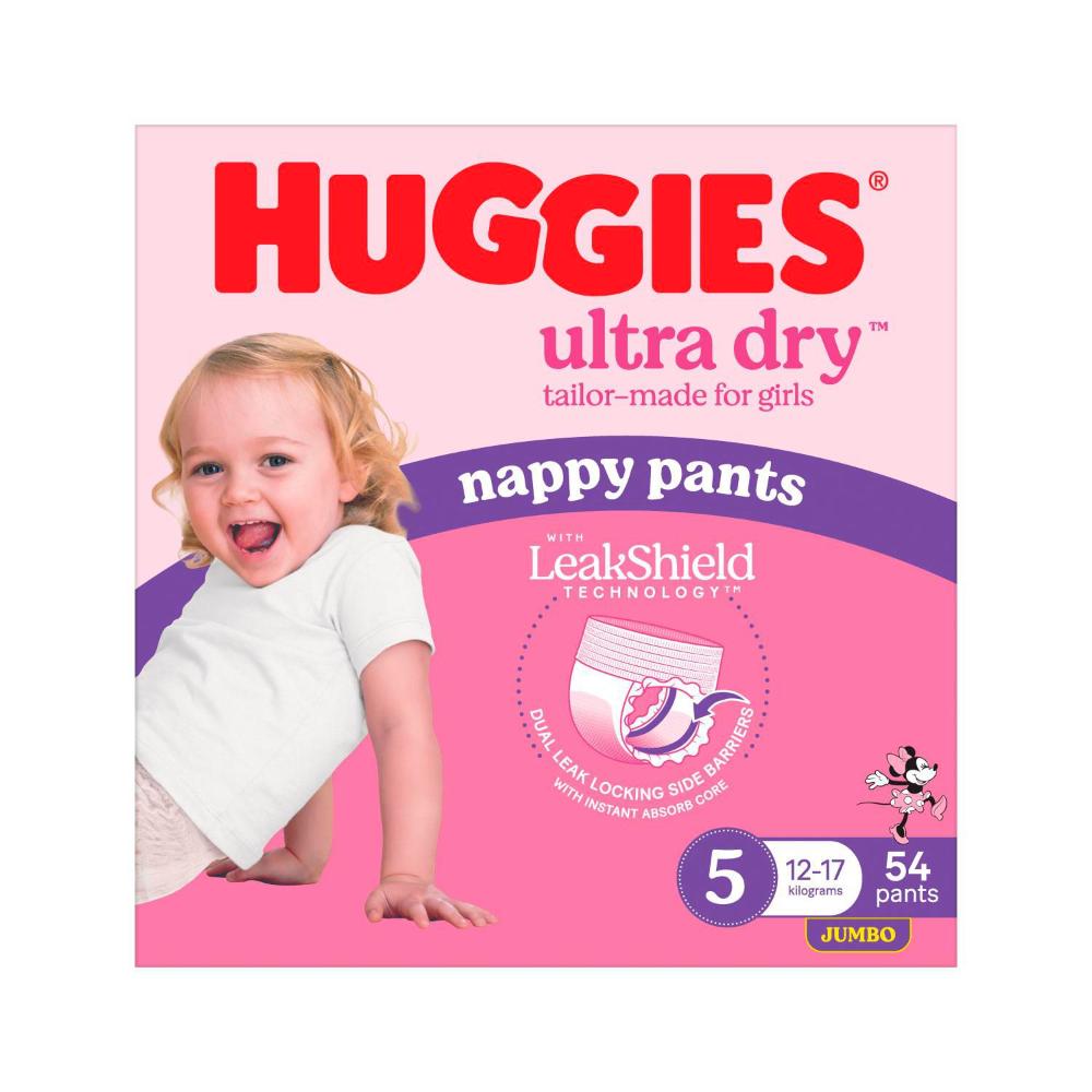 Buy Huggies Jumbo Nappy Pants Size 5 Girl 54 Pack | Coles