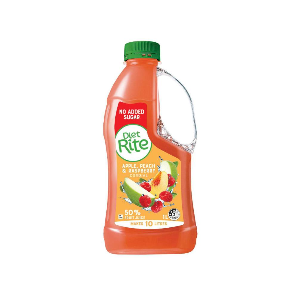Buy Diet Rite Apple Peach Rasp Cordial 1L | Coles