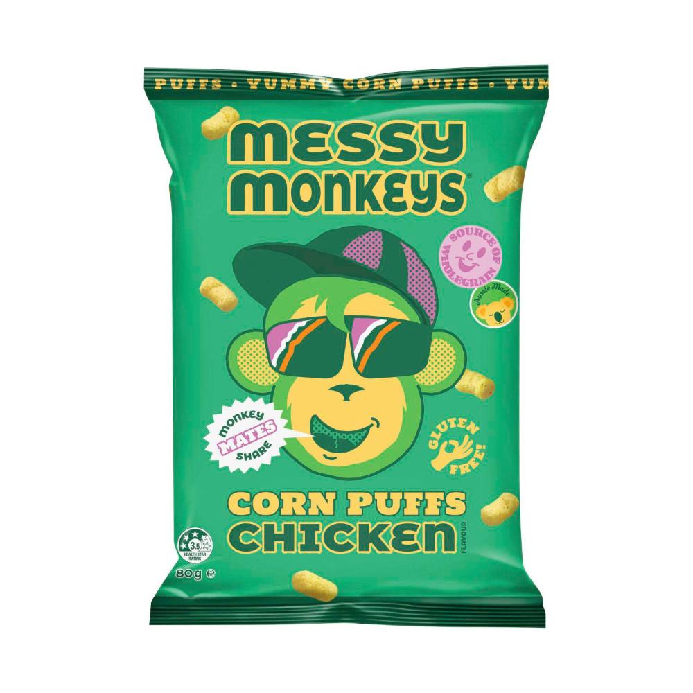 Buy Messy Monkeys Puffs Chicken Corn Share Bag 80g | Coles