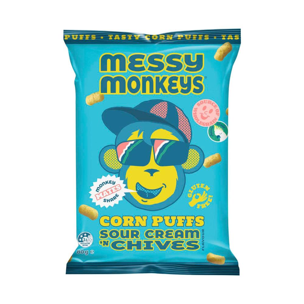 Buy Messy Monkeys Sour Cream Corn Puffs Share Bag 80g | Coles