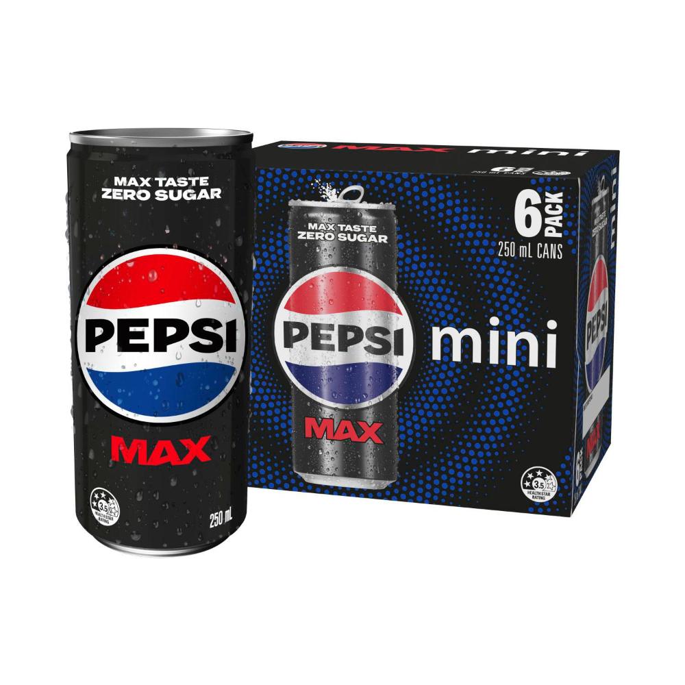 Buy Pepsi Max Soft Drink Zero Sugar Mini Cans 6x250ml 6 Pack | Coles