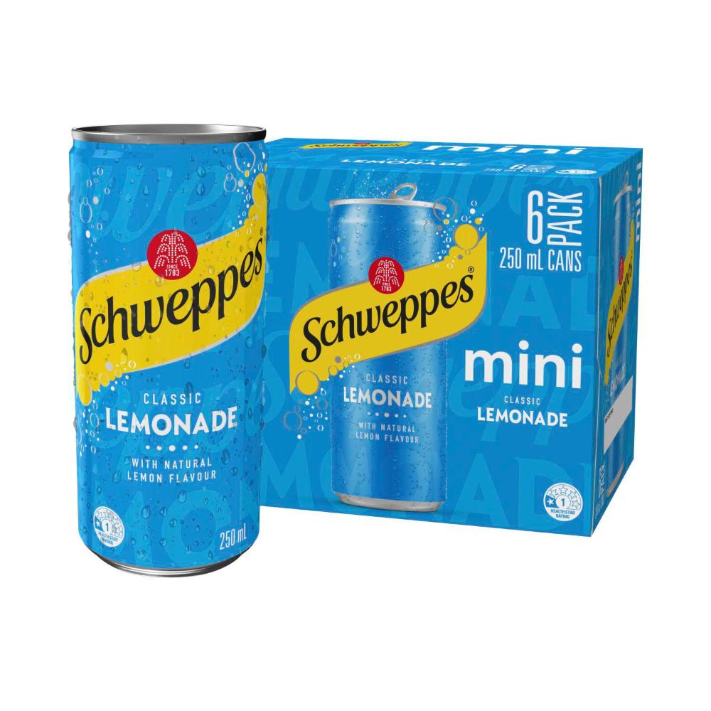 Buy Schweppes Lemonade Soft Drink Mini Cans 6x250ml 6 Pack | Coles