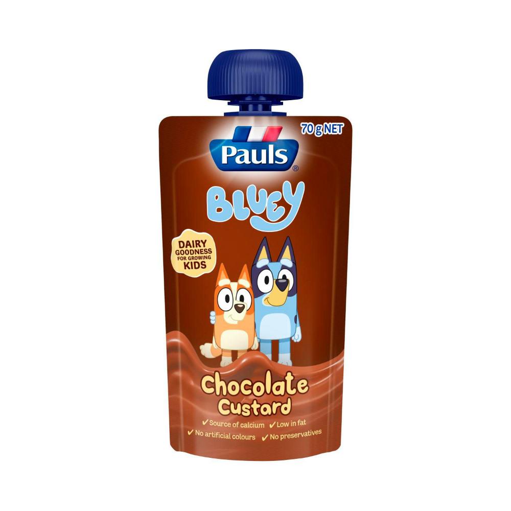 Buy Pauls Kids Custard Pouch Bluey Chocolate 70g | Coles
