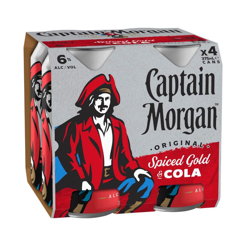Buy Captain Morgan Spiced Rum & Cola Can 6% 375ml 4 Pack | Coles