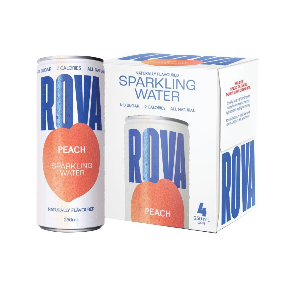 Buy Rova Sparkling Water Peach Cans 250ml 4 Pack | Coles