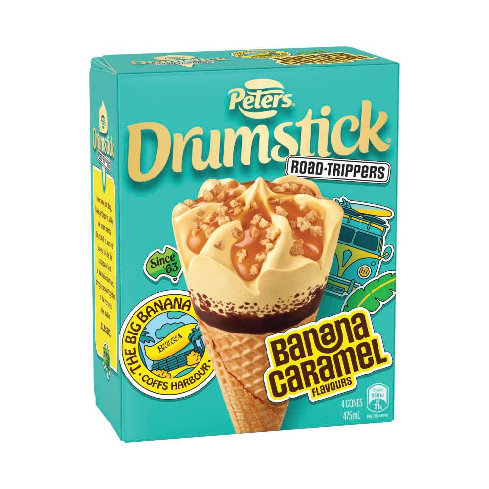 Buy Peters Drumstick Banana Caramel 4 Pack 475mL | Coles