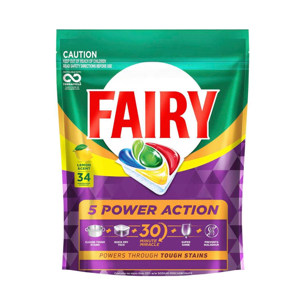 Buy Fairy 5 Power Action Lemon Dishwashing Tablets 34 Pack | Coles