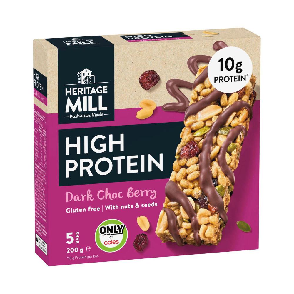 Buy Heritage Mill High Protein Bars Dark Choc Berry 200g | Coles