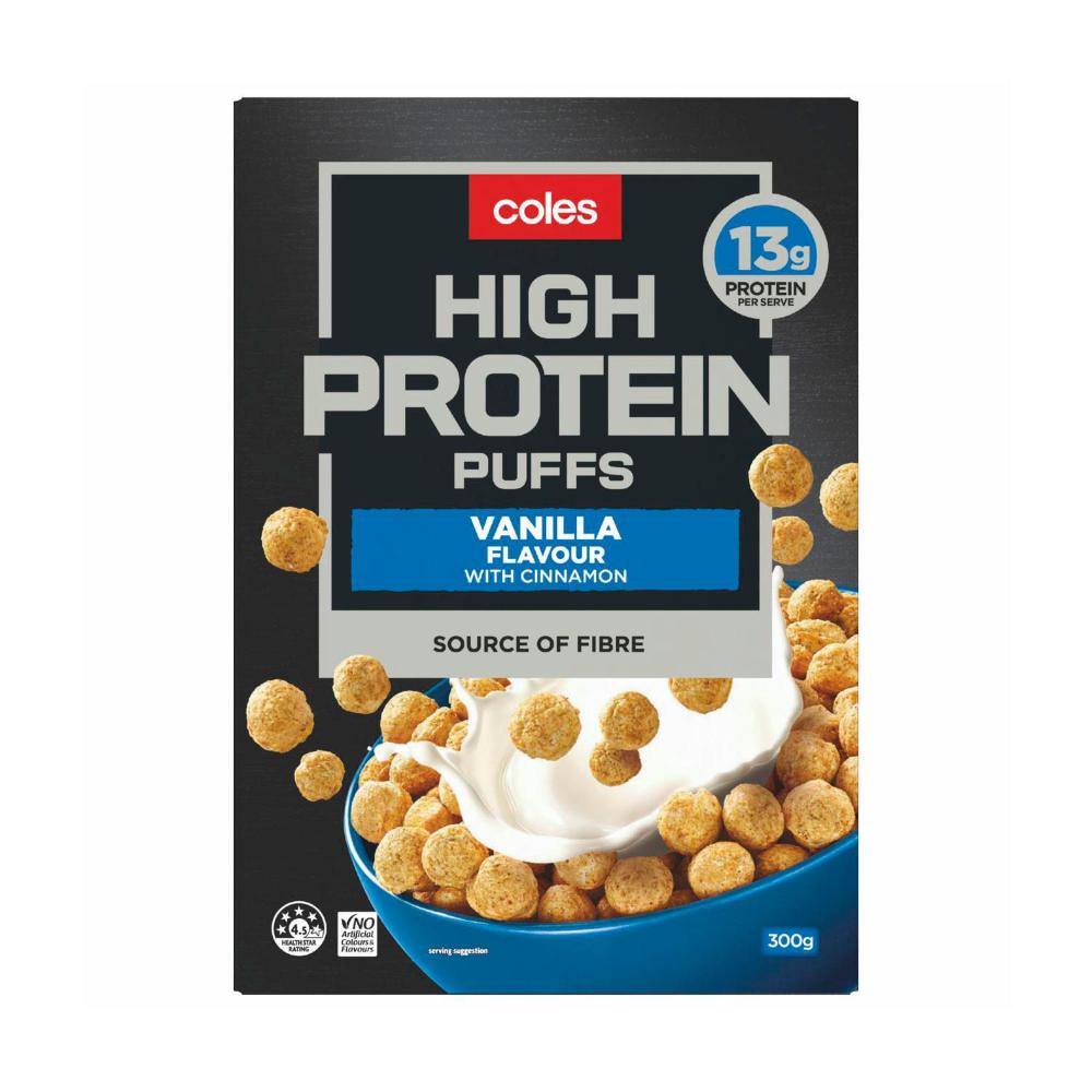 Buy Coles High Protein Cereal Puffs Vanilla Flavour With Cinnamon 300g ...