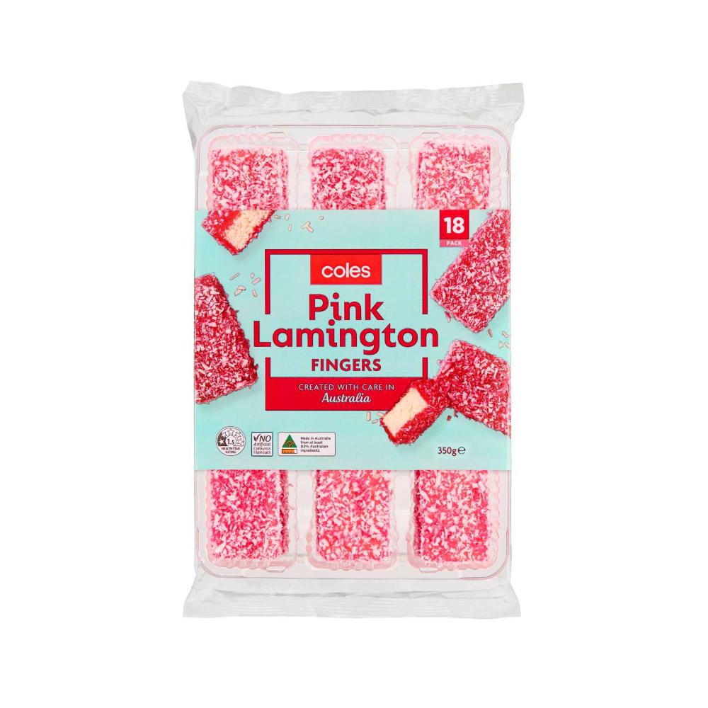 Buy Coles Pink Lamington Fingers 18 Pack 350g | Coles