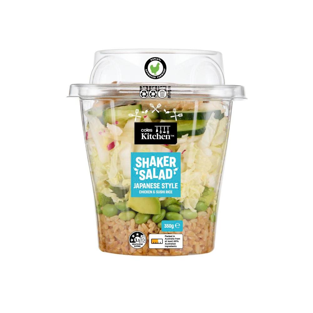Buy Coles Kitchen Japanese Style Chicken & Sushi Rice Shaker Salad 350g ...