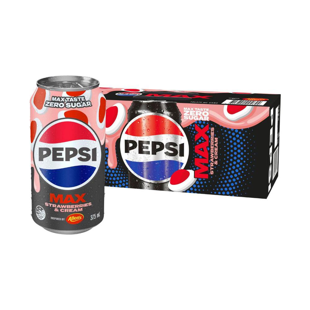 Buy Pepsi Max Strawberries & Cream No Sugar Soft Drink 375ml 10 Pack ...