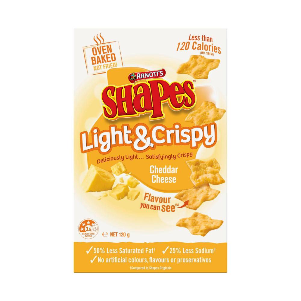 Buy Arnotts Shapes Light & Crispy Cheddar Cheese 120g | Coles