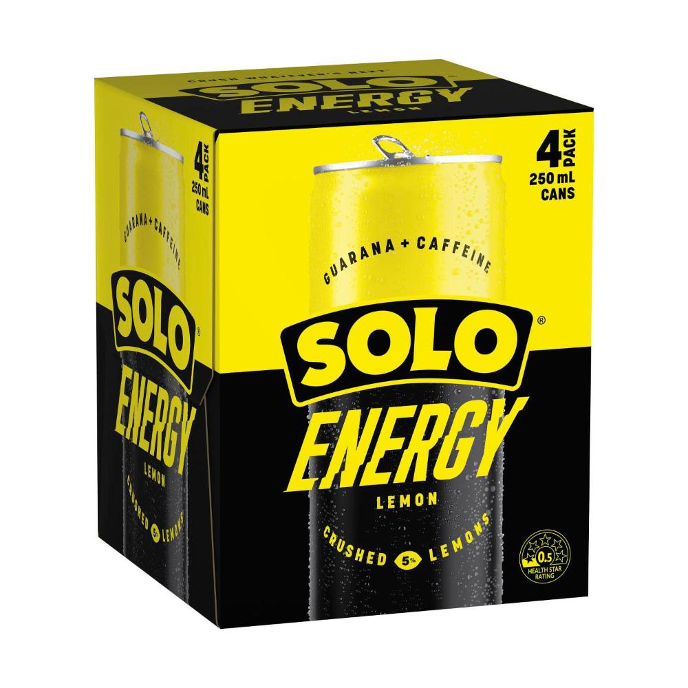 Buy Solo Energy Drink Lemon Cans Multipack 250ml 4 Pack | Coles