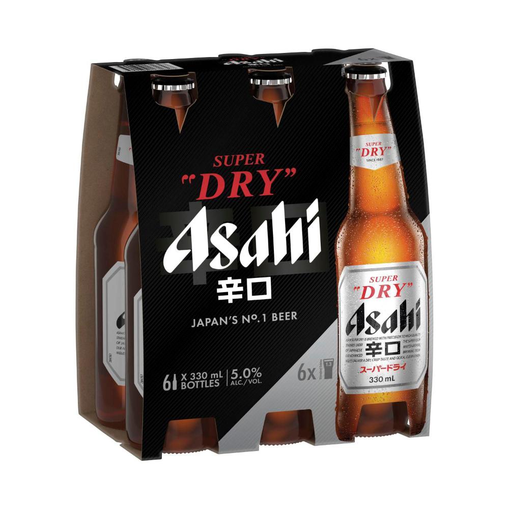 Buy Asahi Super Dry Bottle 330ml 6 Pack | Coles