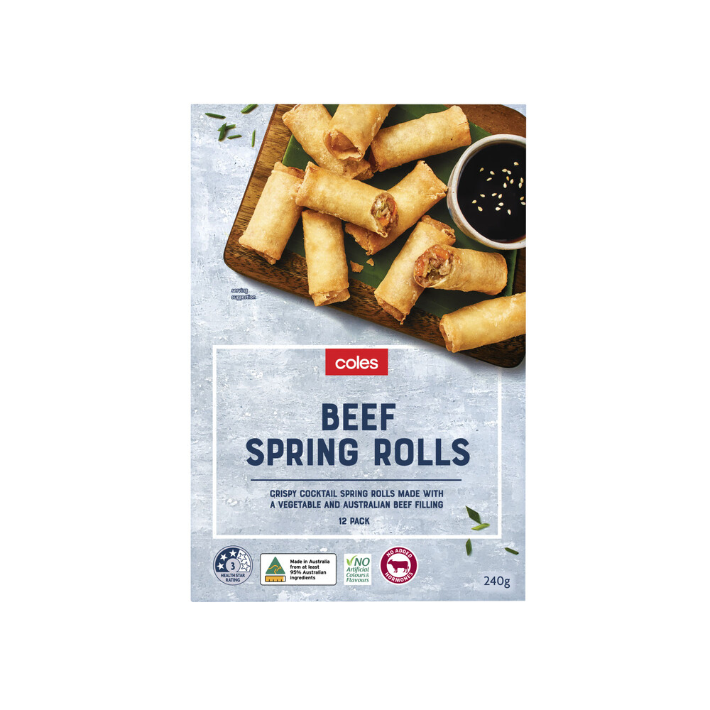 Buy Coles Cocktail Beef Spring Rolls 240 GRAM | Coles
