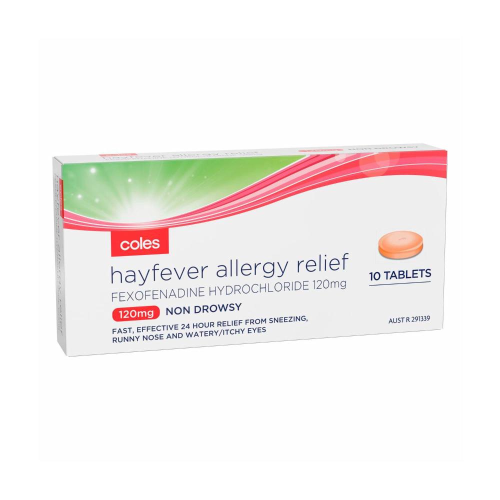 Buy Coles Hayfever Allergy Relief Fexofenadine 120mg Tablets 10 pack ...