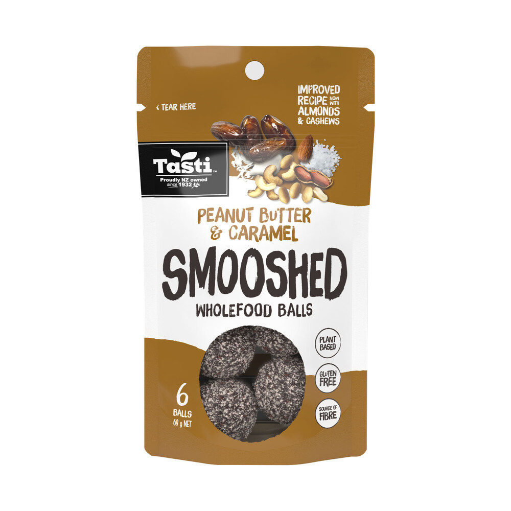Buy Tasti Peanut Butter & Caramel Smooshed Wholefood Balls 6 Pack 69g ...