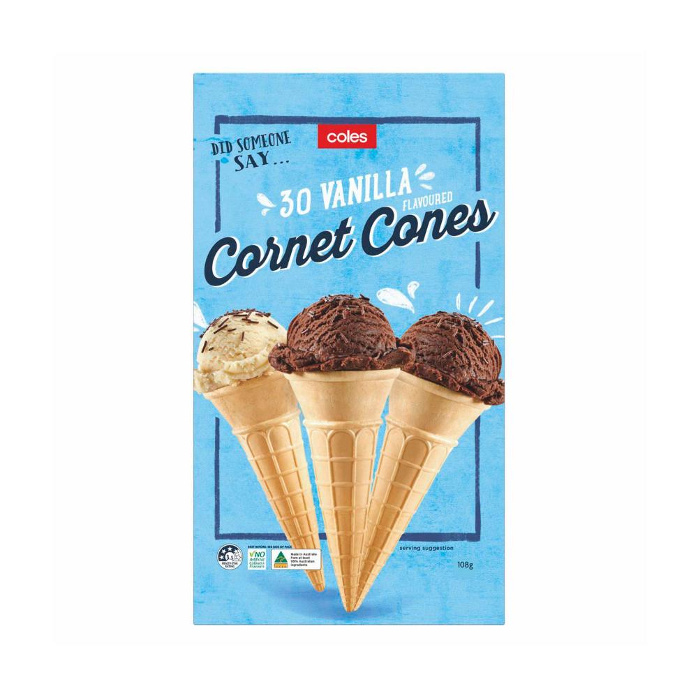 Buy Coles Vanilla Cornet Cones 30 Pack | Coles