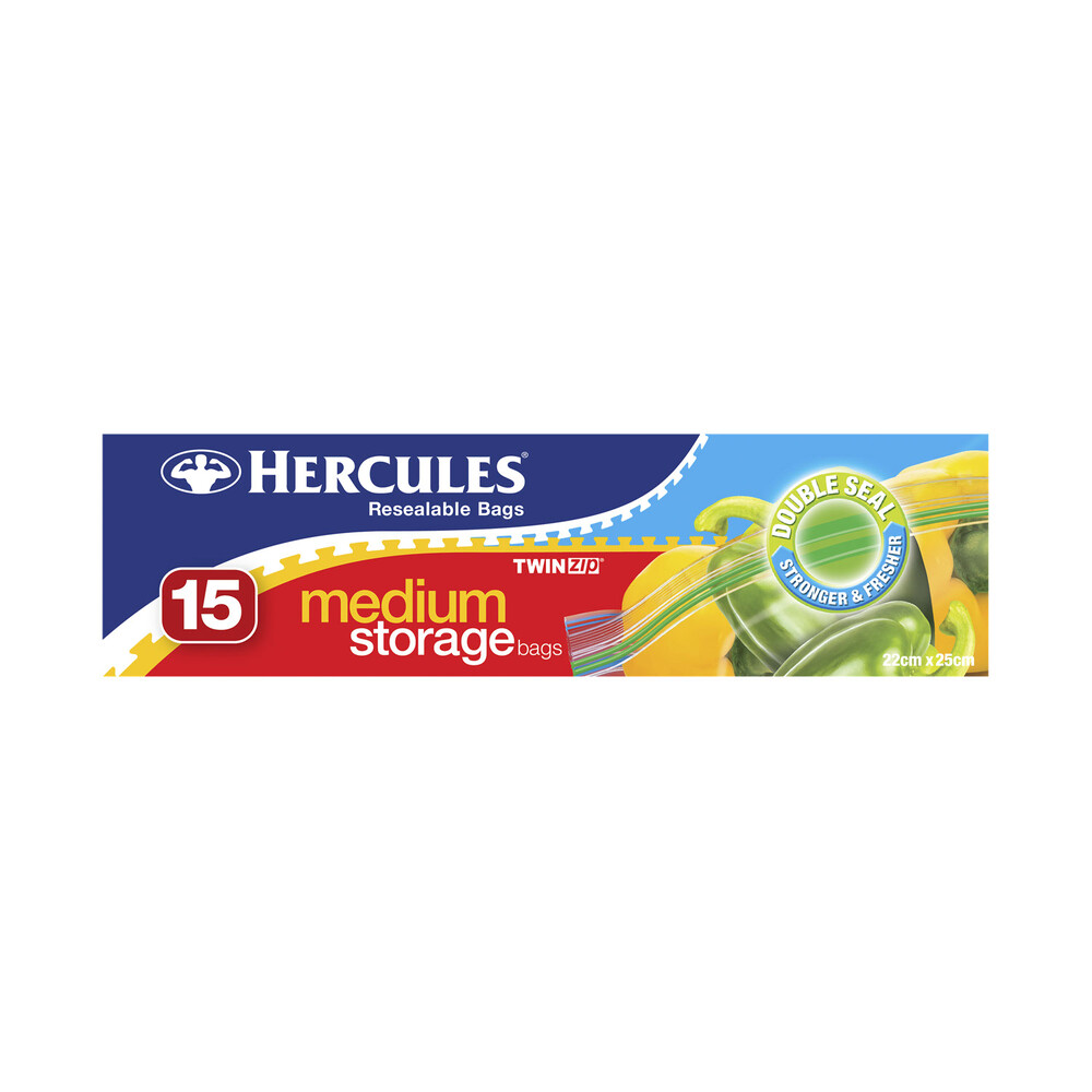 Buy Hercules Twinzip Resealable Medium Storage Bags 15 pack | Coles