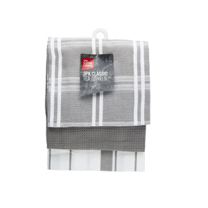 Buy Cook & Dine Classic Tea Towels Grey 3 pack | Coles