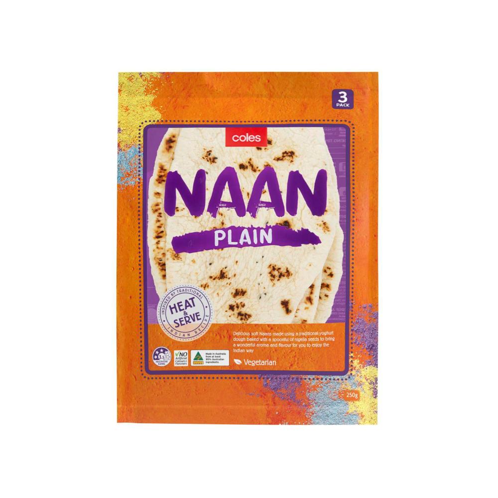 Buy Coles Indian Naan Plain 3 Pack 250g | Coles