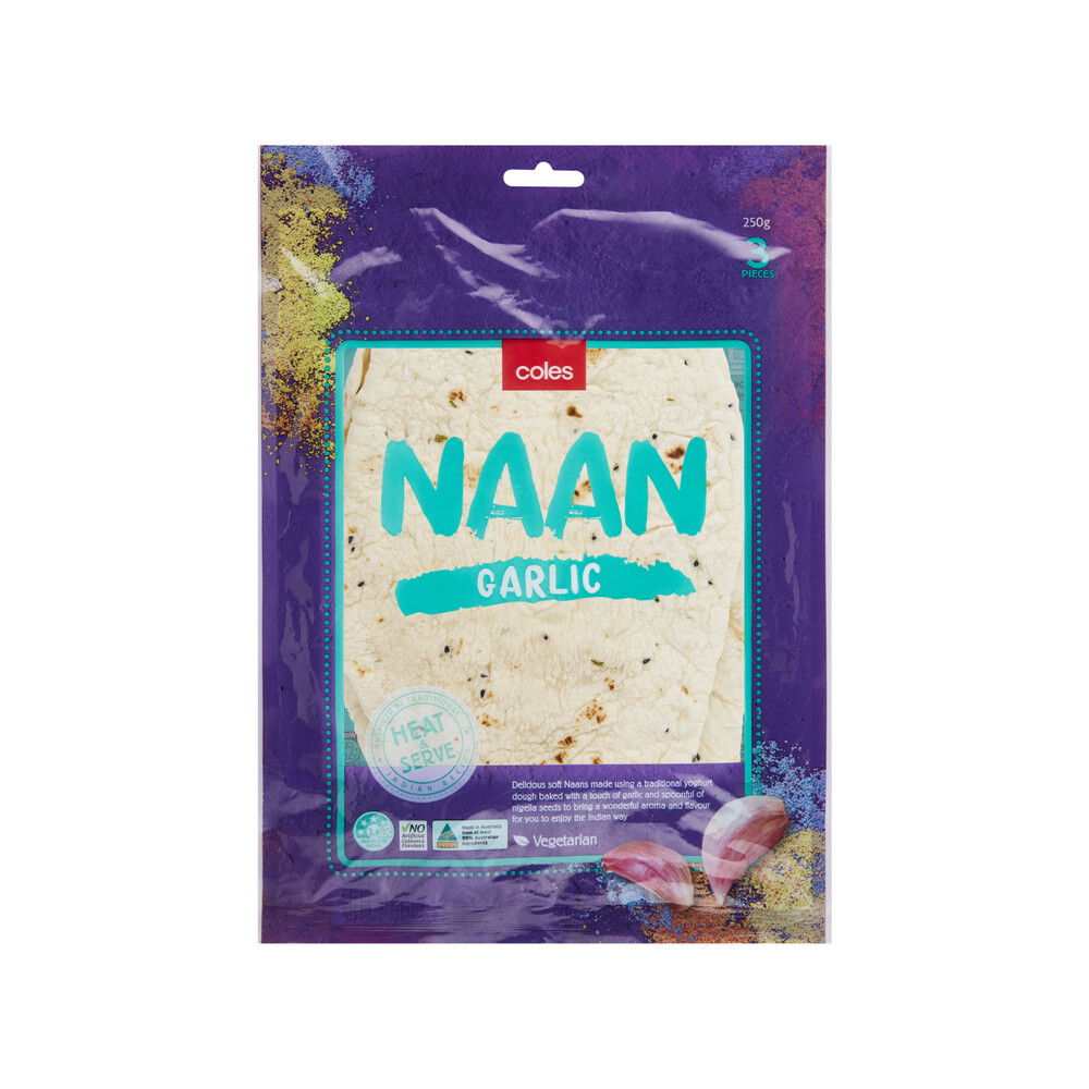 Buy Coles Indian Naan Garlic 3 Pack 250g | Coles