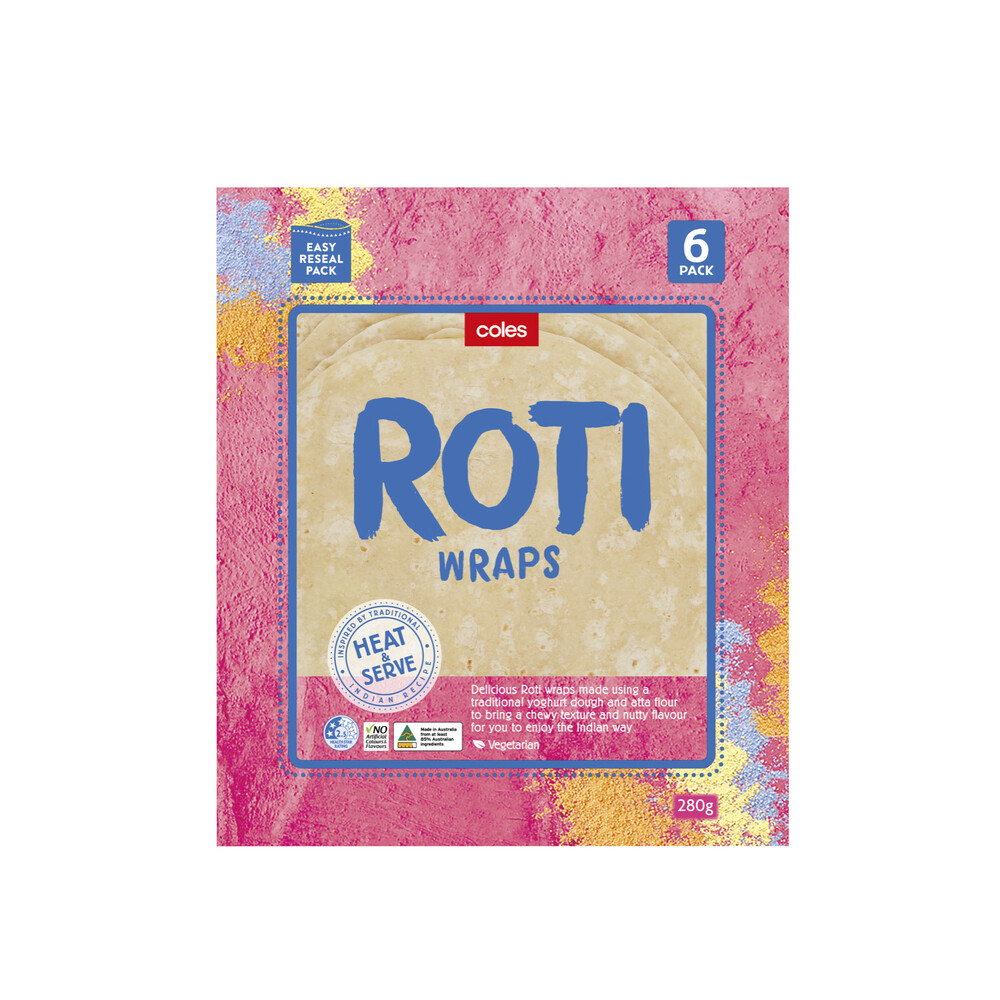 Buy Coles Indian Roti Plain 6 Pack 280g | Coles
