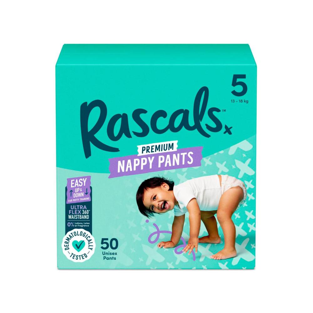 Buy Rascals Premium Nappy Pants Size 5 (13-18kg) 50 pack | Coles