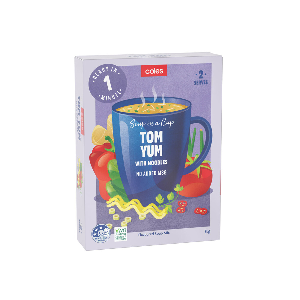 Buy Coles Tom Yum With Noodles Soup Serves 2 60g | Coles