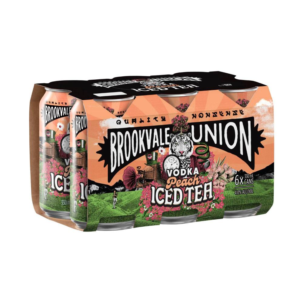 Buy Brookvale Union Vodka Peach Iced Tea Can 330ml 6 Pack | Coles