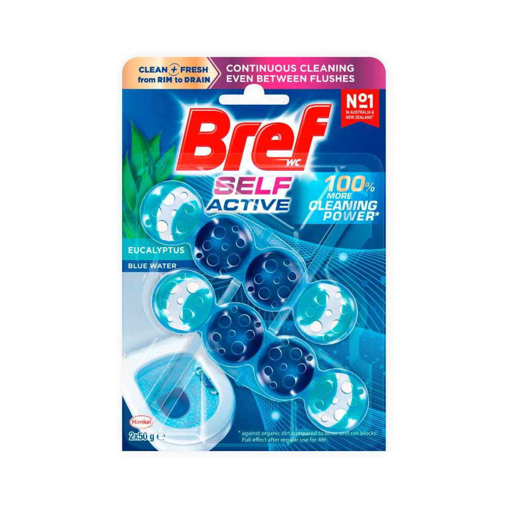 Buy Bref Blue Active Toilet Cleaner Rim Block Eucalyptus 2x50g 100g | Coles