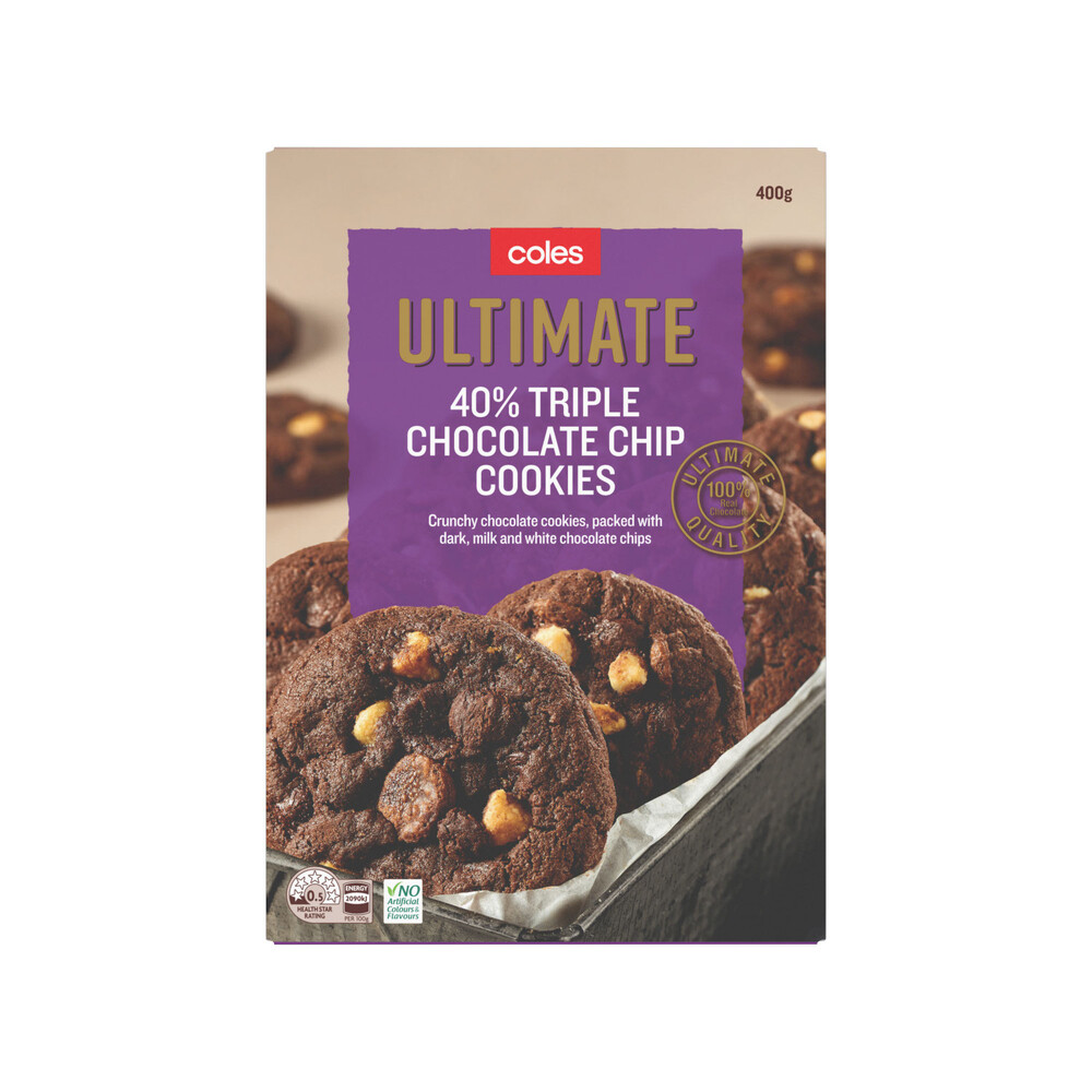 Buy Coles Ultimate 40% Triple Chocolate Chip Cookie 400g | Coles