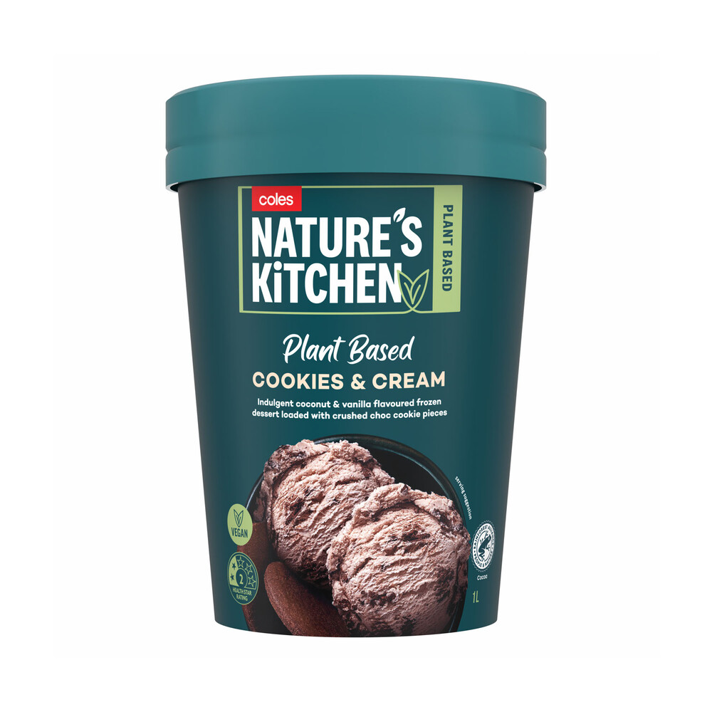 Buy Coles Nature's Kitchen Plant Based Cookies & Cream Tub 1L | Coles