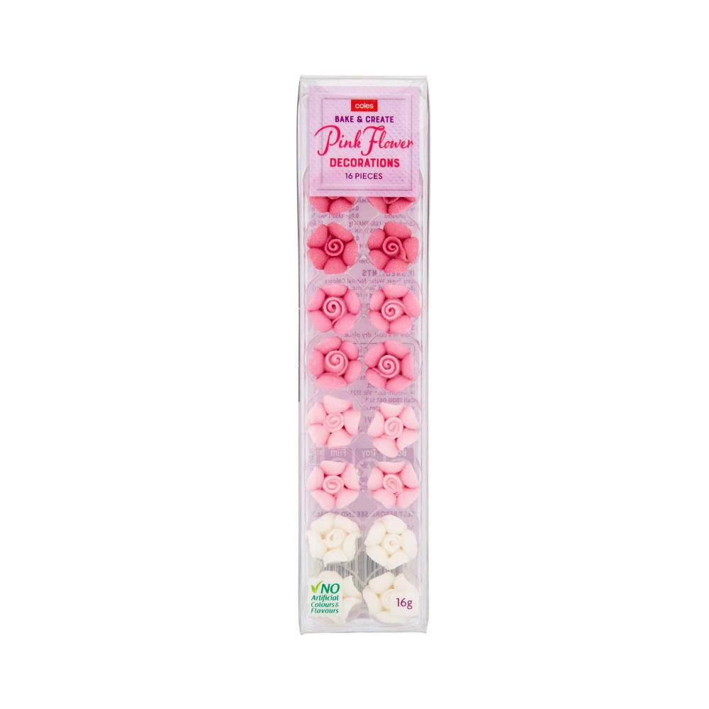 Buy Coles Bake & Create Pink Flower Icing Decorations 16g 16 pack | Coles