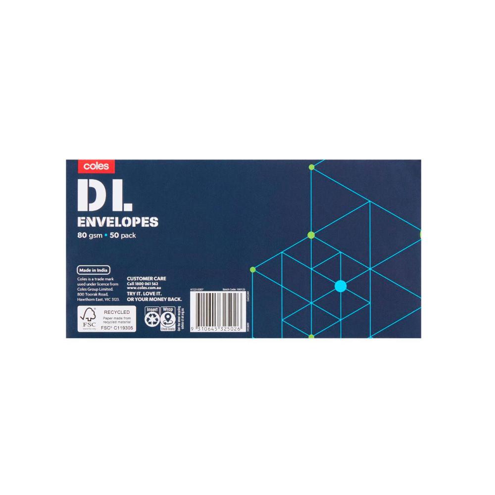 Buy Coles Dl Envelopes 50 pack | Coles