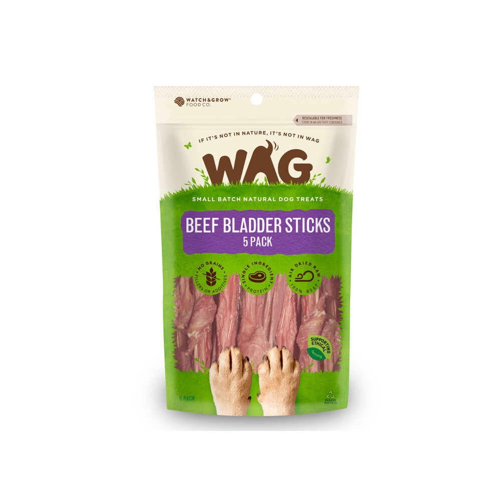 Buy Wag Beef Bladder Sticks Dog Treat 5 pack | Coles