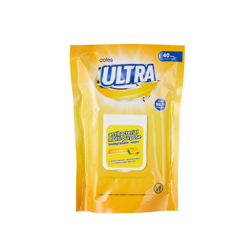 Buy Coles Ultra Antibacterial Wipes Stand Up Pouch 40 Pack | Coles