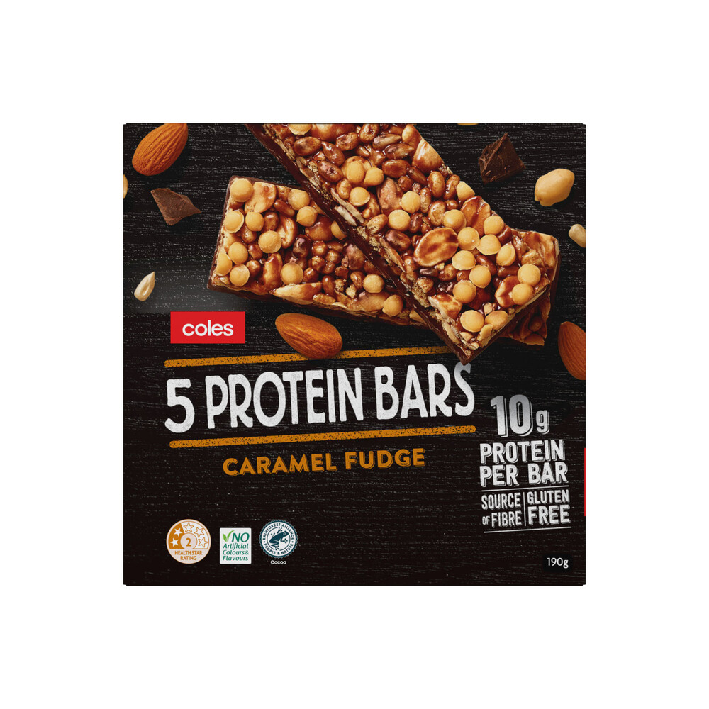 Buy Coles Caramel Fudge Protein Bar 5 Pack 190g | Coles
