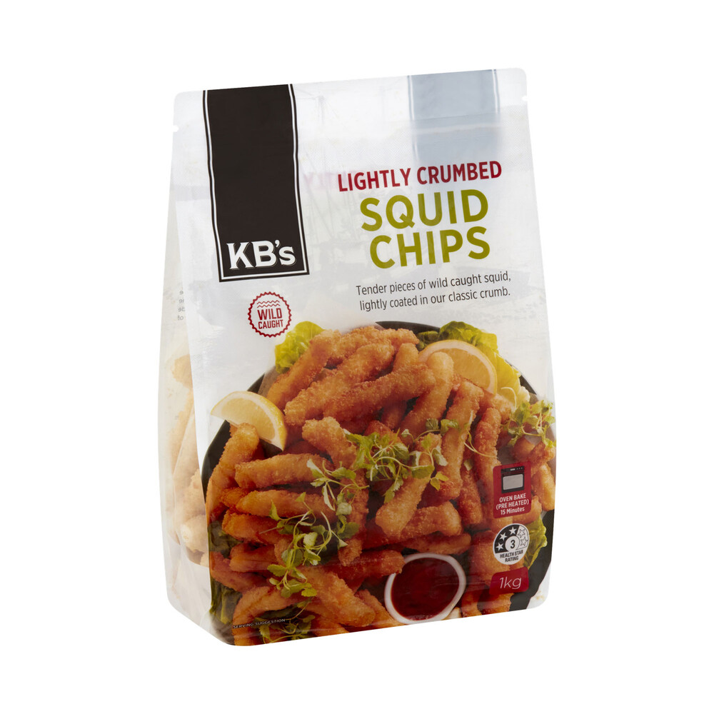 Buy Kb's Tender Squid Chips Lightly Crumbed 1kg | Coles