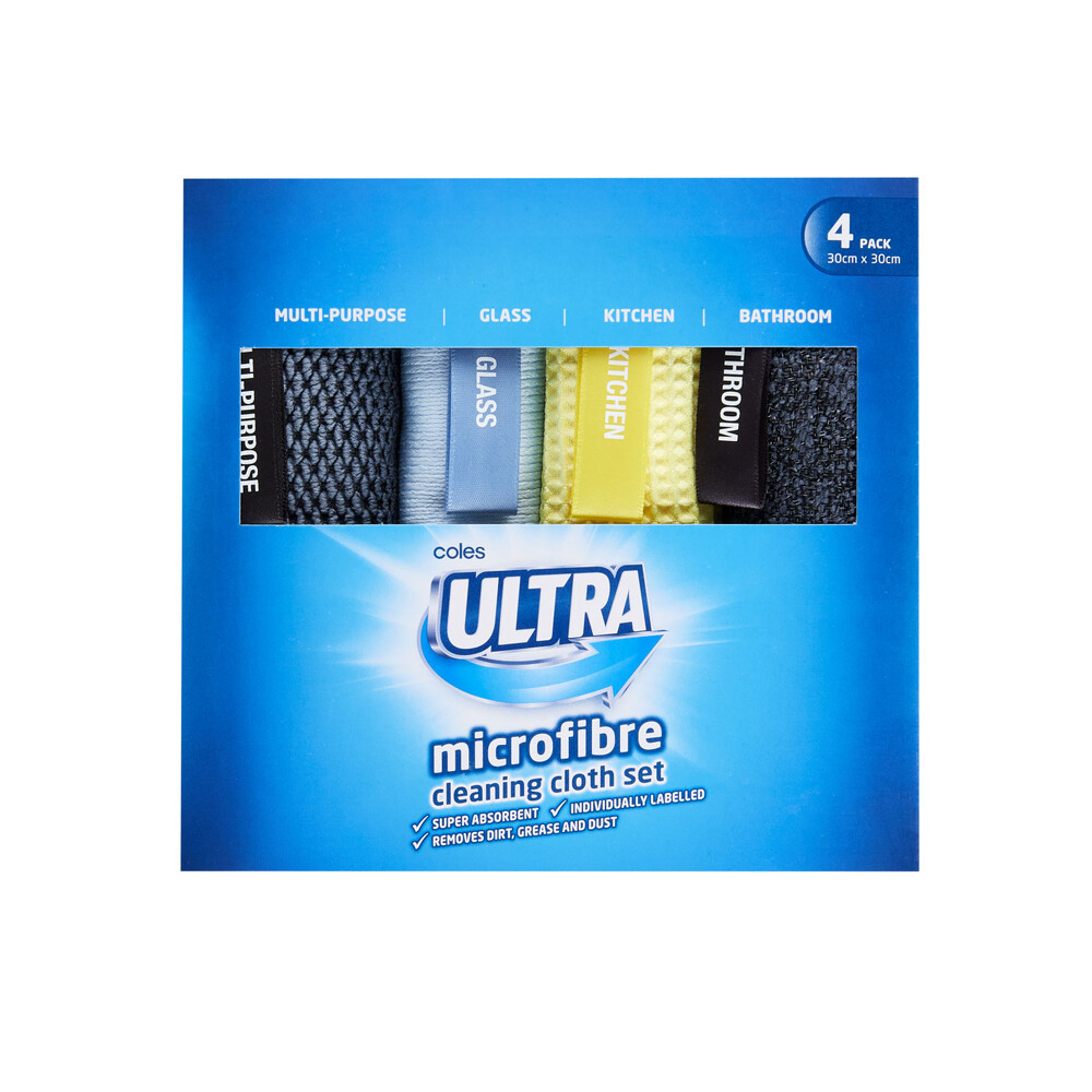 Buy Coles Ultra Microfibre Cloth Set 4 Pack | Coles