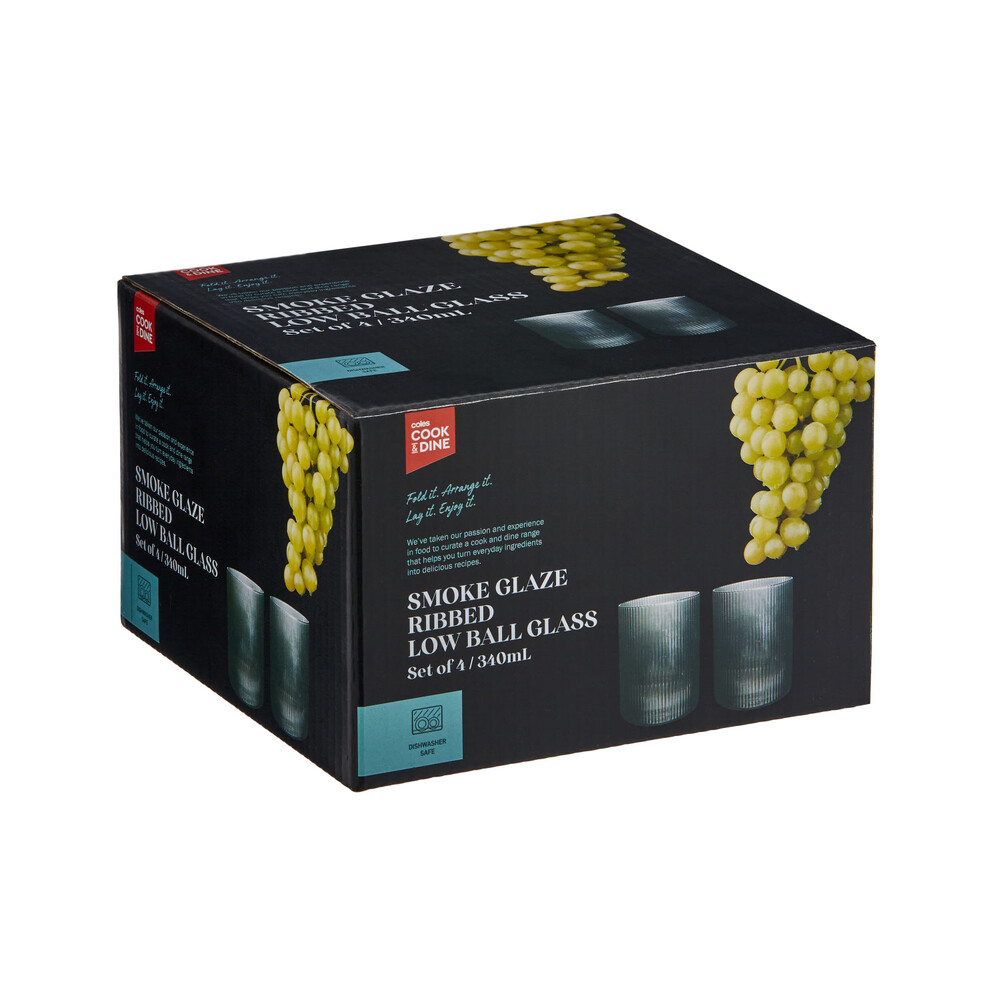 Buy Cook & Dine Ribbed Low Ball Glasses 4 pack | Coles