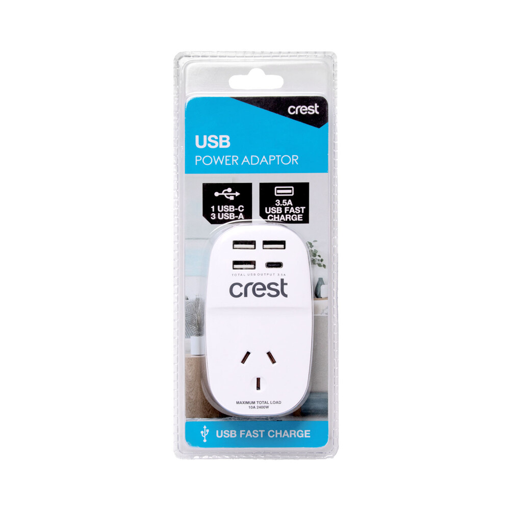 Buy Crest 1 Way Power Adaptor 3 USB-A 1 USB-C 1 pack | Coles