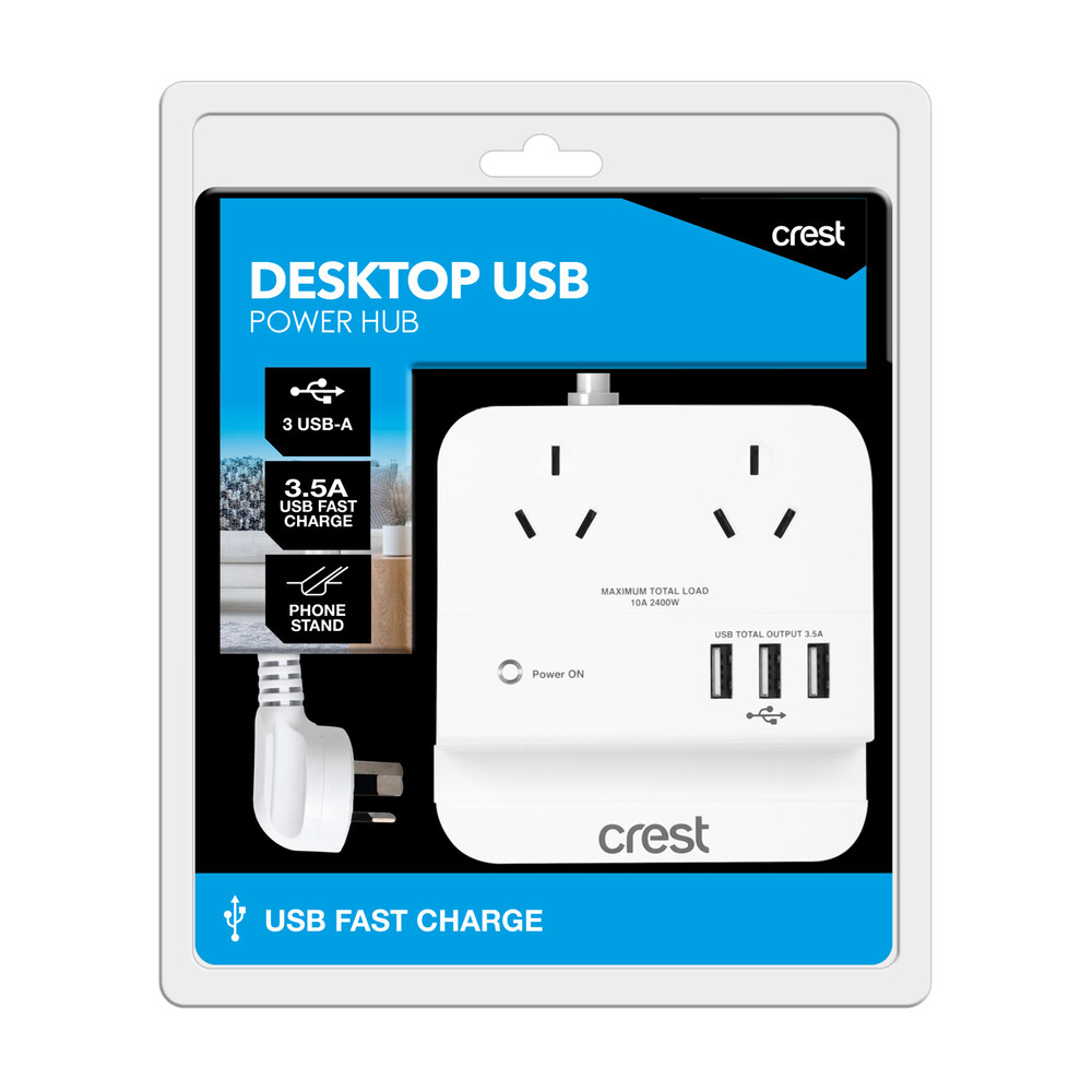 Buy Crest Power Hub 2 Socket 3 USB 1 pack | Coles