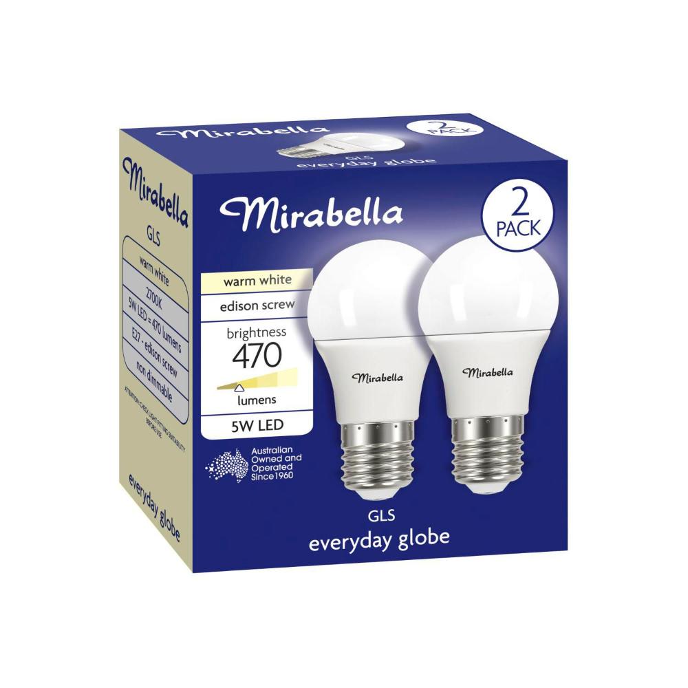Buy Mirabella Led Gls Es 5w 470lum 2700k Warm White 2 pack | Coles